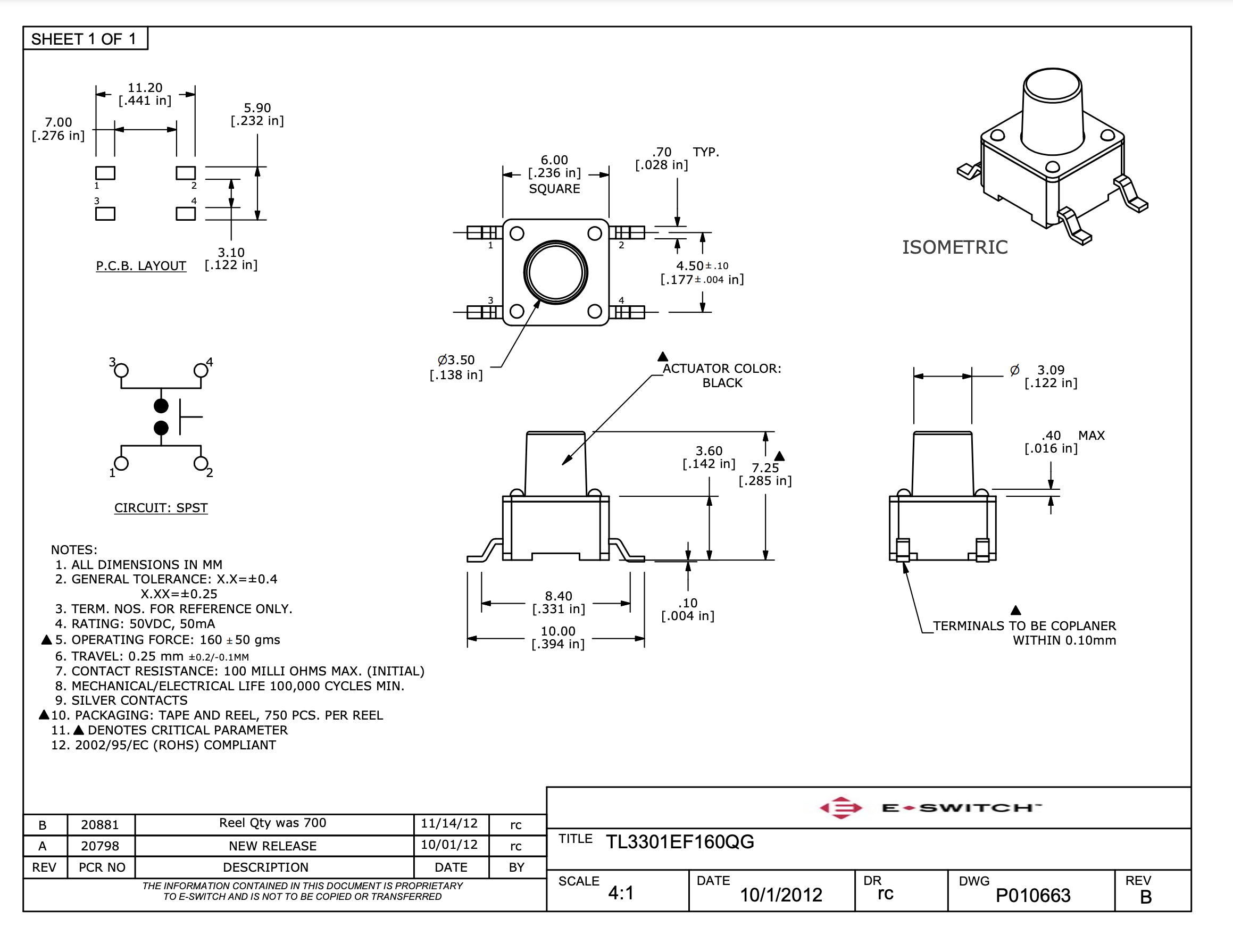 Scheda tecnica Tl3301 - E-Switch, Inc.